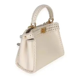 Fendi Cream Vitello King Interlace Peekaboo Iconic Satchel
