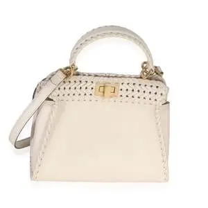 Fendi Cream Vitello King Interlace Peekaboo Iconic Satchel