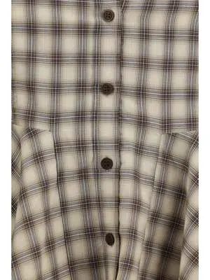GANNI Check Flannel Peplum Shirt - Cream