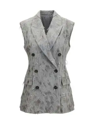 Brunello Cucinelli Gilet In Virgin Wool And Cashmere Twill Flannel With Dazzling Lynx Embroidery - Gray