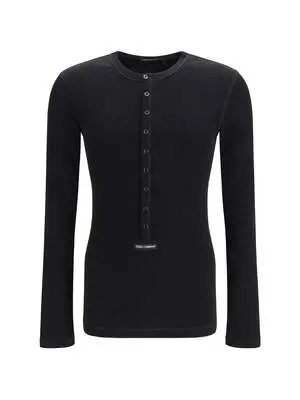 Dolce & Gabbana Ribbed Cotton Henley T-shirt - Black