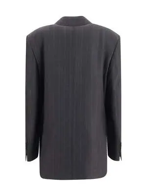 AMI Paris Striped Wool Double Breasted Blazer