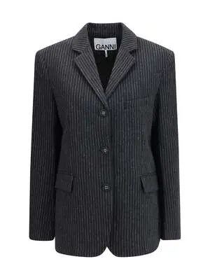 GANNI Pinstripe Wool Blazer