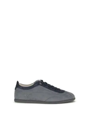 Brunello Cucinelli Nubuck And Suede Sneakers With Slim Sole - Gray