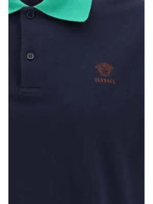Versace Polo In Cotton Piqué With Embroidery