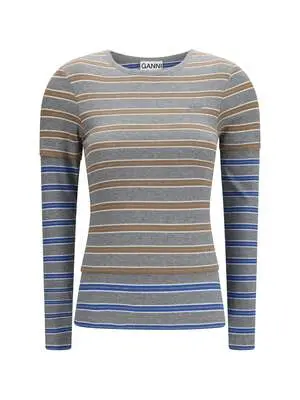 GANNI Double-sleeve Striped Cotton T-shirt - Gray