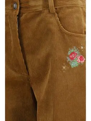 FORTE_FORTE Velvet Pants With Embroidered Bouquets