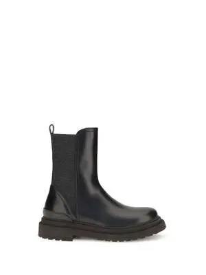 Brunello Cucinelli Leather Chelsea Ankle Boots - Black