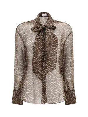 Brunello Cucinelli Dapple Silk Organza Shirt With Neck Tie - Brown