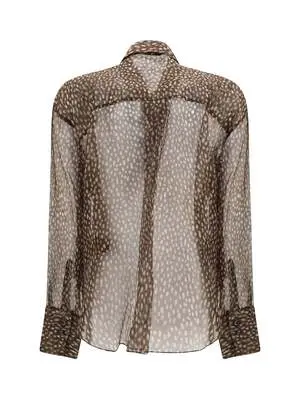 Brunello Cucinelli Dapple Silk Organza Shirt With Neck Tie - Brown