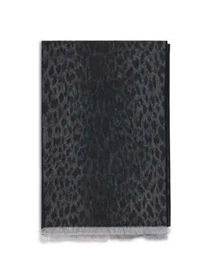 Gucci Leopard-print Wool Scarf With Monogram - Gray