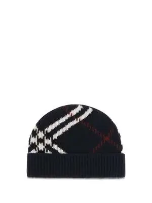 Burberry Check Cashmere-blend Beanie - Blue