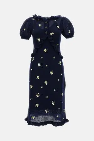 SHUSHU/TONG Abito Maniche Corte In Maglia Con Bordi In Pizzo - Blu