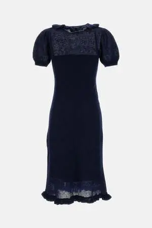 SHUSHU/TONG Abito Maniche Corte In Maglia Con Bordi In Pizzo - Blue
