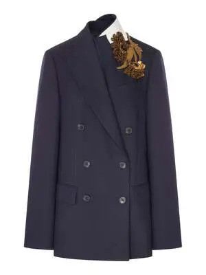 Dries Van Noten Navy Double-breasted Blazer With Jewel Applique