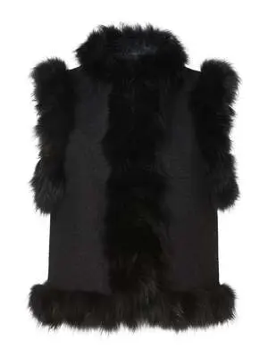 Fendi Wool Vest With Fox Fur Inserts - Black