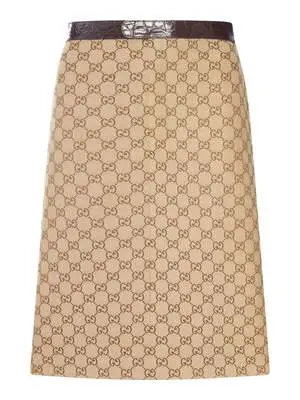 GUCCI Gucci Women Gg Canvas Midi Skirt With Caiman Leather Inserts