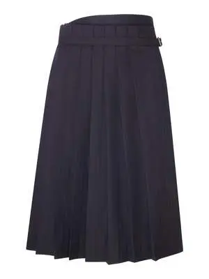 Dries Van Noten Navy Pleated Midi Skirt - Blue
