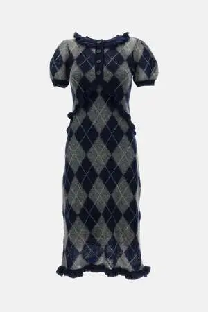 SHUSHU/TONG Abito Maniche Corte In Maglia Con Bordi In Pizzo - Multicolore