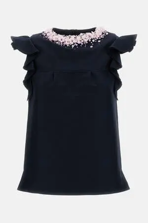 SHUSHU/TONG Top Smanicato Con Ricamo - Blu