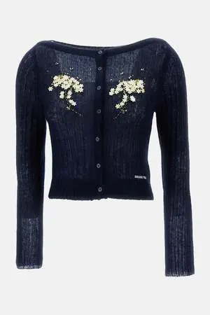SHUSHU/TONG Cardigan In Maglia Con Ricamo Floreale In Perline - Blu