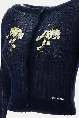 SHUSHU/TONG Cardigan In Maglia Con Ricamo Floreale In Perline
