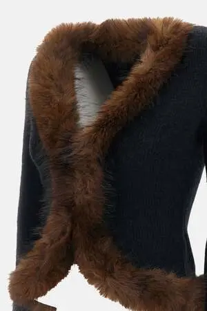 SELF-PORTRAIT Cardigan In Maglia Con Profili In Ecopelliccia
