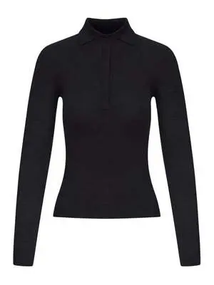 Max Mara Beige Ribbed Knit Polo Shirt - Black