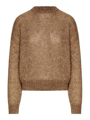 Brunello Cucinelli Lurex Yarn Sweater With Sequins - Brown