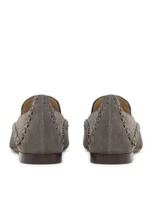 Giorgio Armani Slip-on Suede Sneakers With Woven Embroidery - Gray
