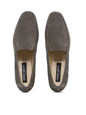 Giorgio Armani Slip-on Suede Sneakers With Woven Embroidery - Gray