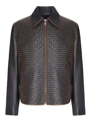 Bottega Veneta Woven Leather Jacket With A Vintage Look - Multicolor