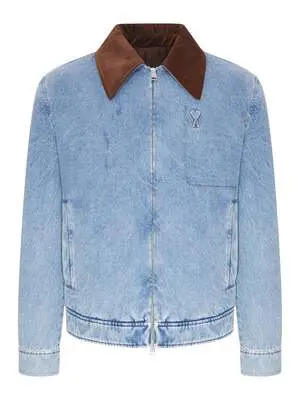 AMI Paris De Coeur Denim Jacket With Contrast Collar - Blue