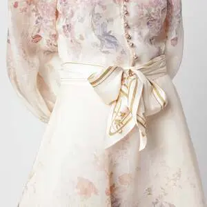 Zimmermann Ascent Cream Linen And Silk Flared Midi Skirt