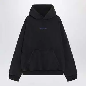 Balenciaga Faded-effect Oversized Hooded Sweatshirt - Black