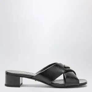 Prada Leather Mules With Triangular Logo - Black