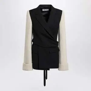 Dries Van Noten White Jacket With Ribbed Knit Sleeves