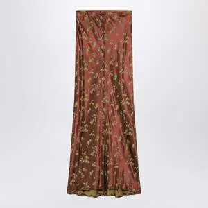 Dries Van Noten Long Rust Skirt In Floral Jacquard - Brown