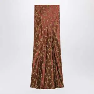 Dries Van Noten Long Rust Skirt In Floral Jacquard - Brown