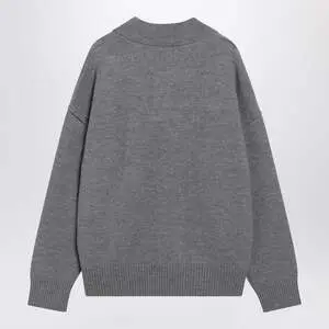 AMI Paris Grey De Coeur Wool Polo Sweater
