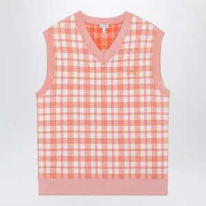 Loewe White And Orange Checked Wool Vest - Brown