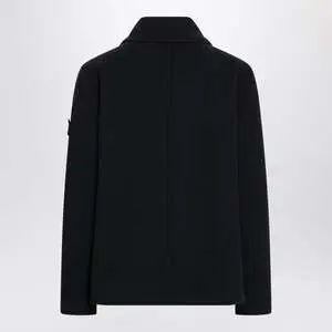 Stone Island Navy Double-breasted Coat In Wool And Cashmere