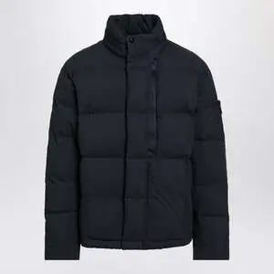 Stone Island Navy Down Jacket In Cotton And Nylon - Blue