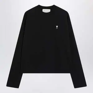 AMI Paris De Coeur Sweatshirt In /cream Cotton - Black
