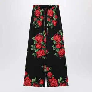 Dolce & Gabbana Silk Trousers With Floral Print - Black