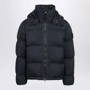 Stone Island Navy Zip-up Down Jacket In Ripstop Nylon - Blue