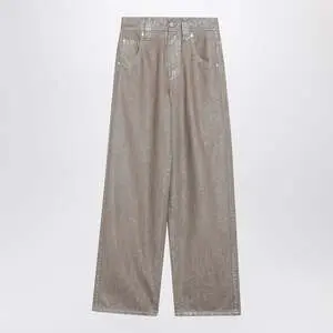 Brunello Cucinelli Beige Baggy Trousers In Lame Denim - Cream