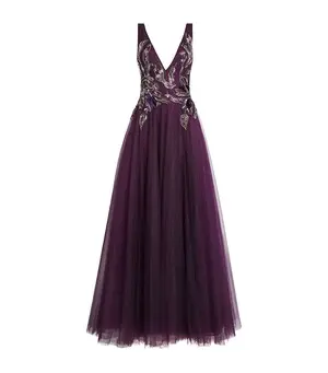 Costarellos Embroidered Tulle Vianna Gown
