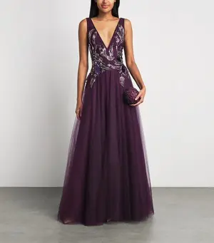 Costarellos Embroidered Tulle Vianna Gown