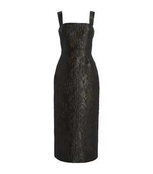 Carolina Herrera Cloqué Floral Column Midi Dress